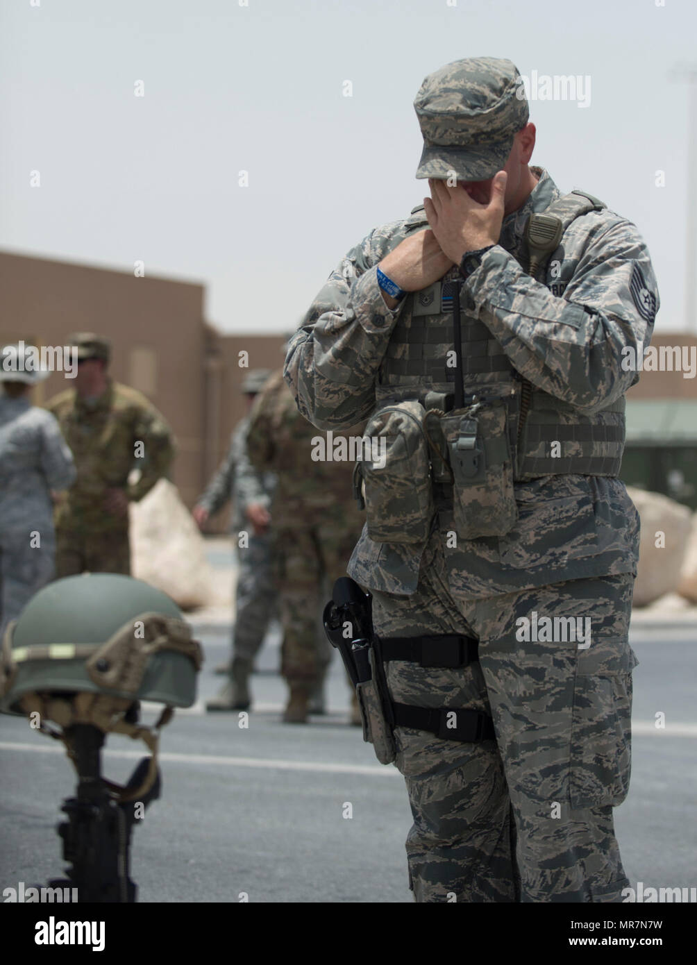 A U.S. Air Force airman with the 379th Expeditionary Security Forces ...