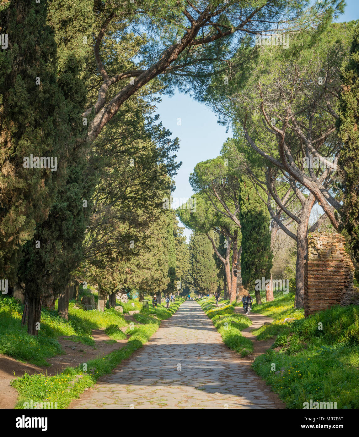 The ancient Appian Way (Appia Antica) on a sunny spring morning, in ...