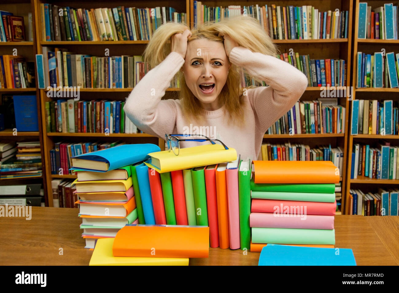 Angry woman yelling, Caucasian girl with long hair, screaming with fury ...