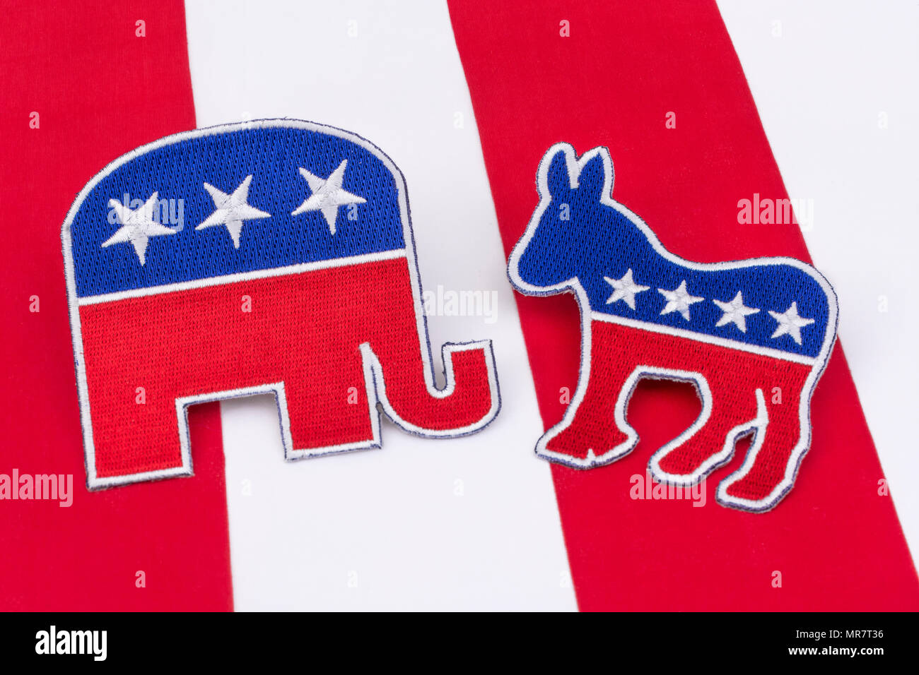 US Democrat Donkey logo & Republican elephant logo on Stars and Stripes ...
