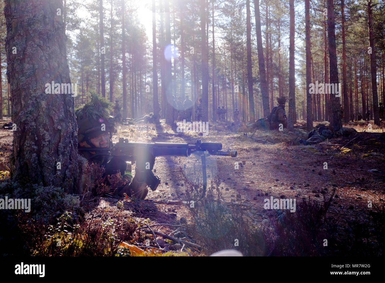 A Finnish Soldier of Armoured Brigade, pulls security during Bangalore ...