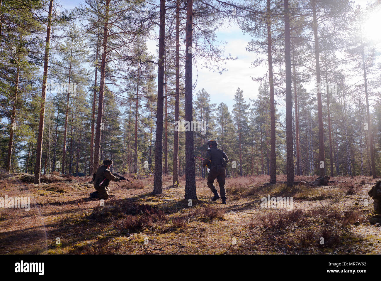 Finnish Soldiers of Armoured Brigade, set up the charging site during ...