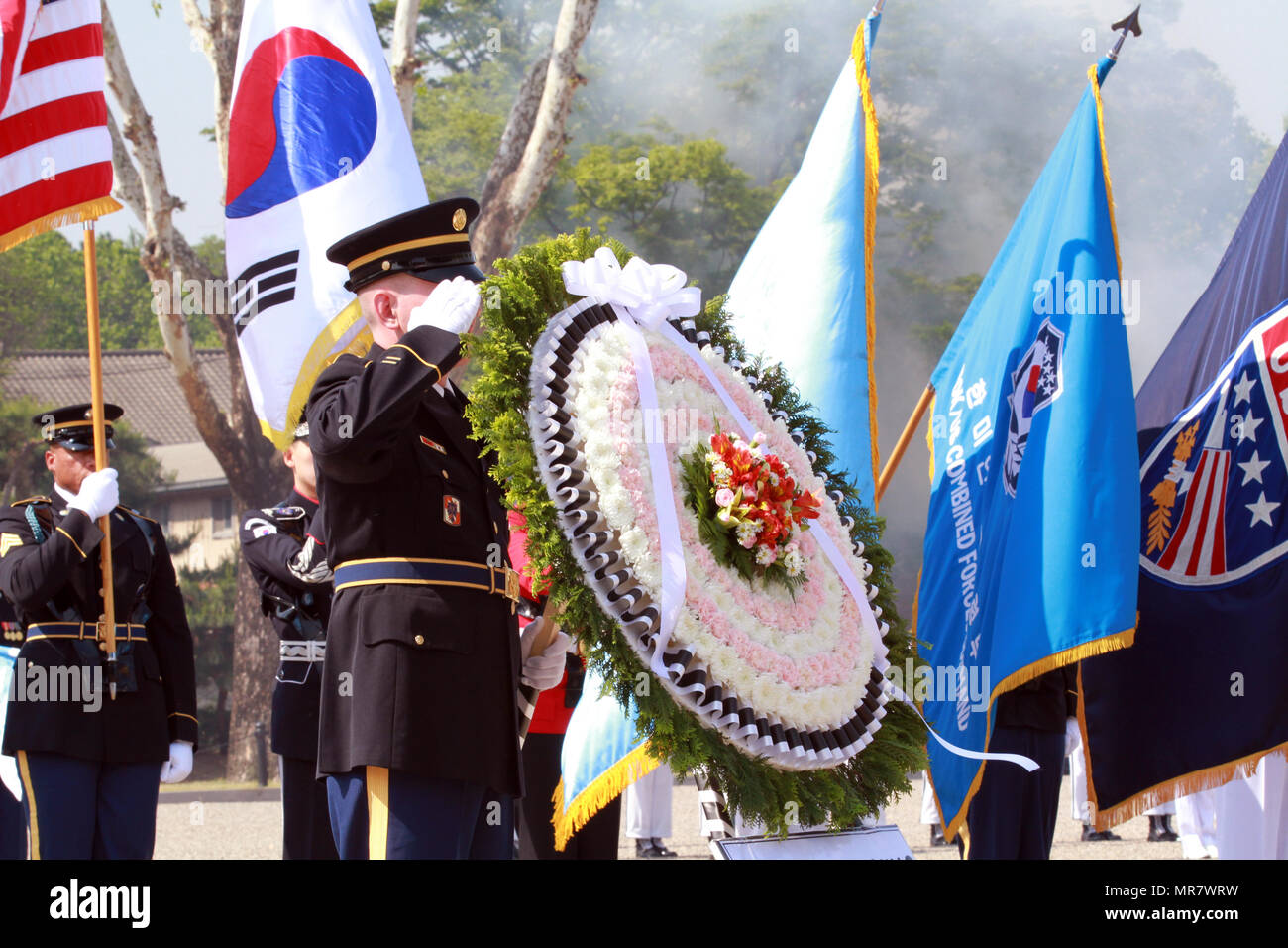 Members of the United Nations Command Honor Guard render the ...