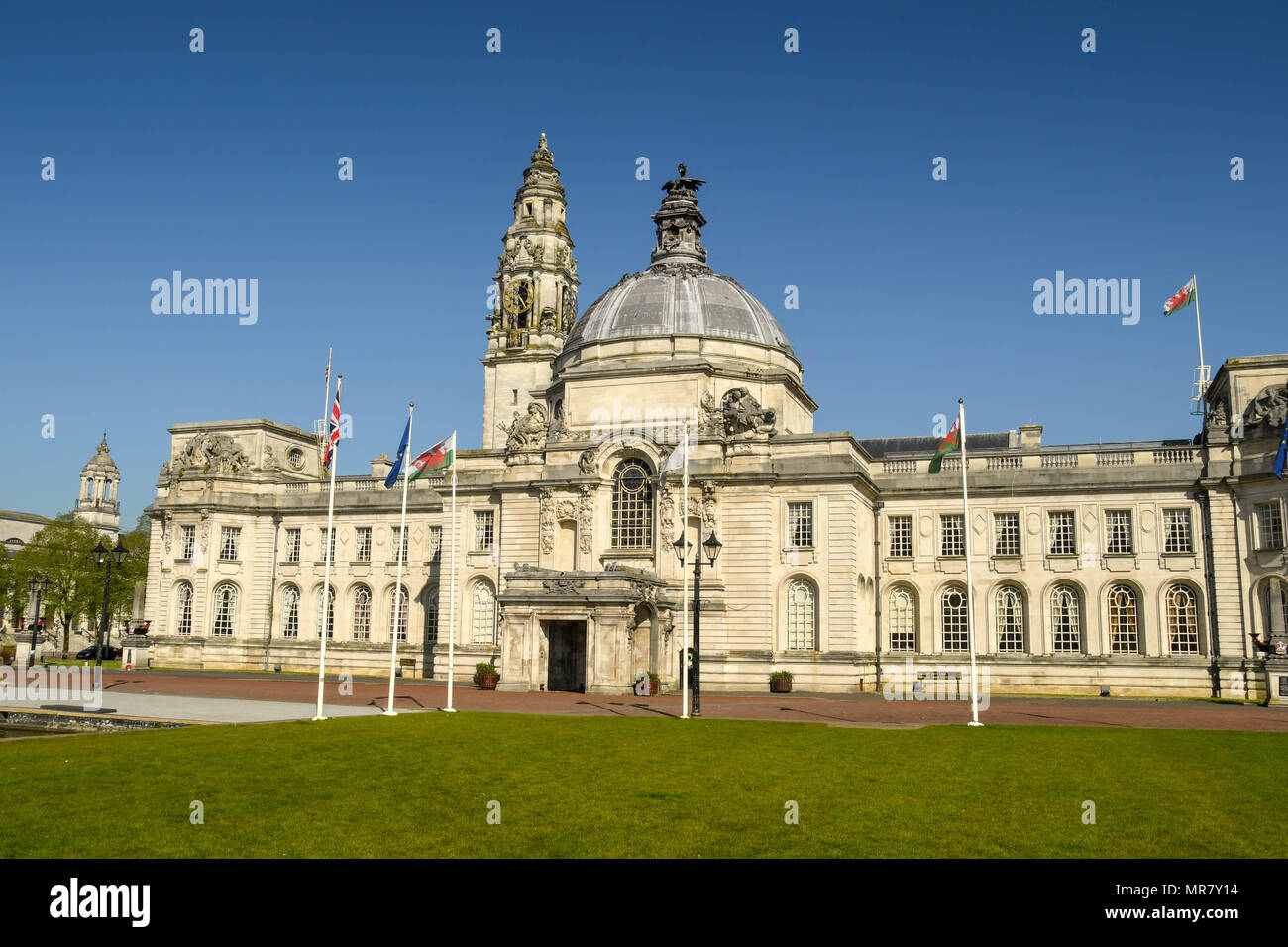Wide angle landscape view of Cardiff City Hall, which is part of the ...