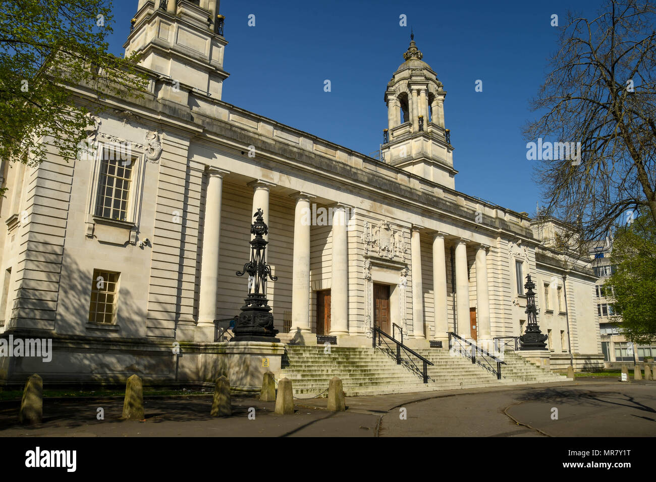 Exterior view of the Crown Courts building in Cardiff's civic centre ...