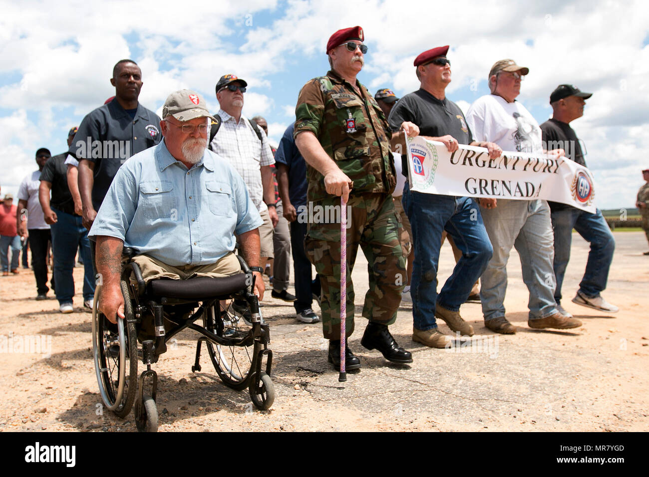 Veterans of the Grenada War march together on Sicily Drop Zone during ...