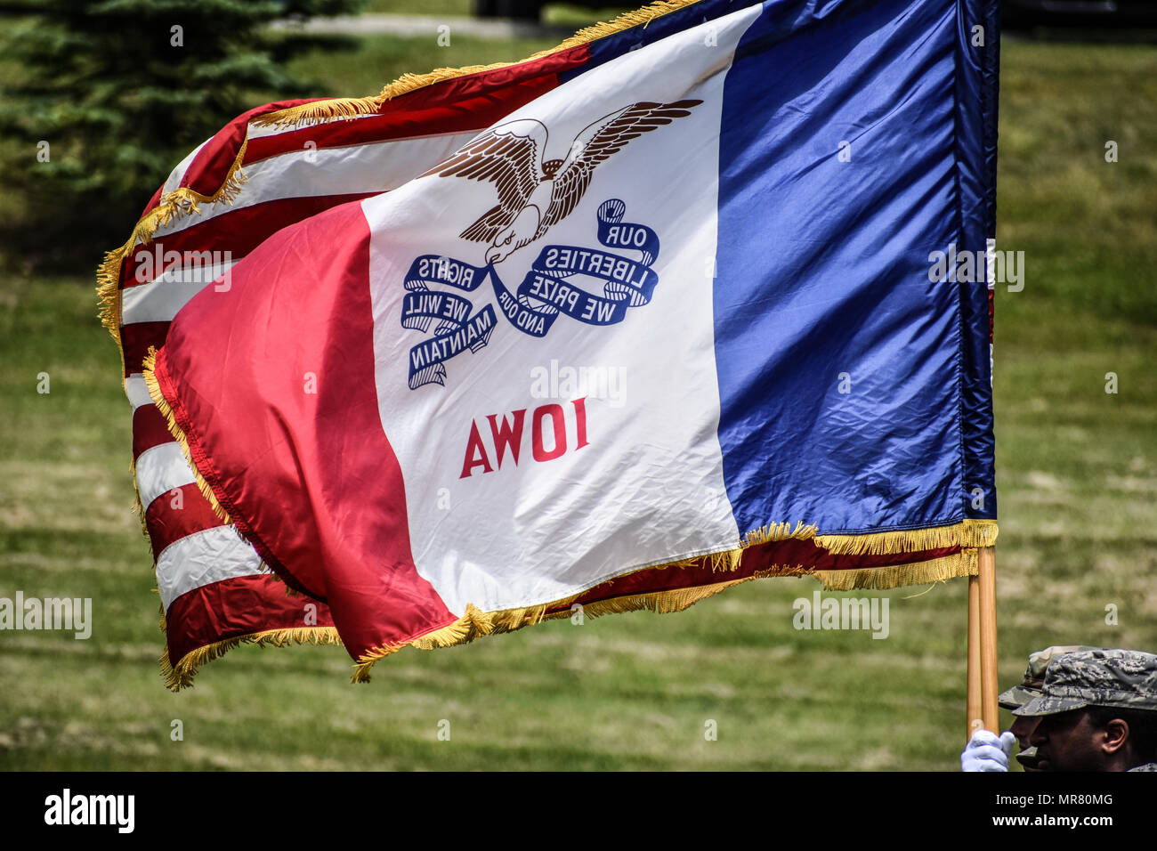 Members of the Iowa National Guard conduct Retreat as the 88th Regional ...