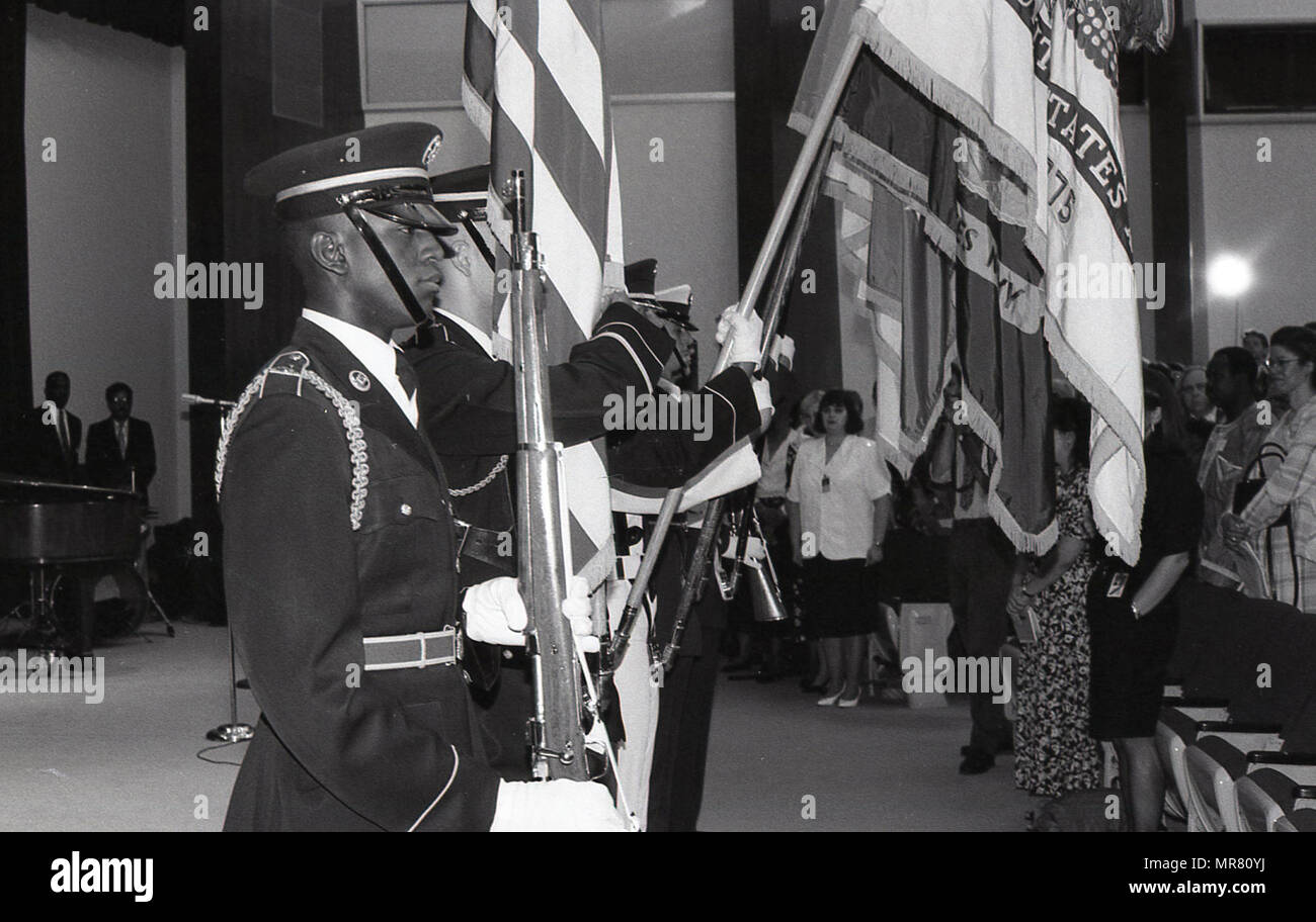 Admin. Atwood presenting general awards - Soldiers carrying flag Stock ...