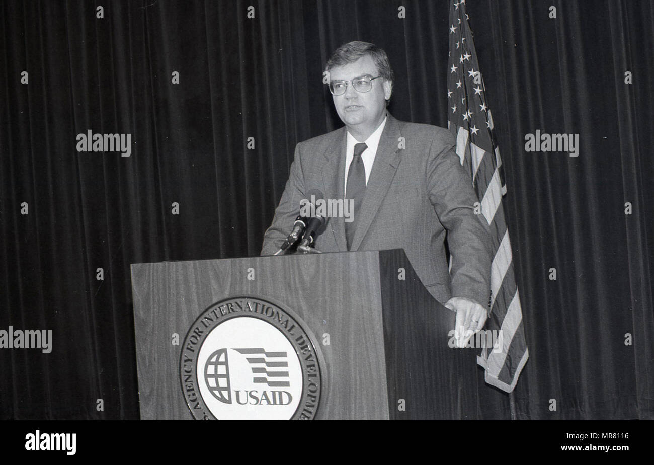 Admin. Atwood presenting general awards - Man speaking at podium Stock ...