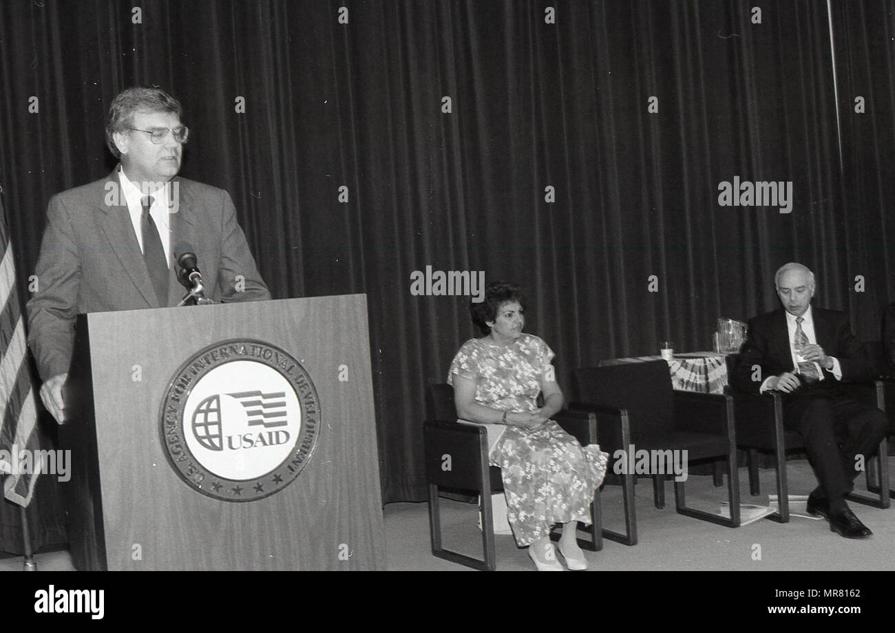 Admin. Atwood presenting general awards - Man speaking at podium Stock ...