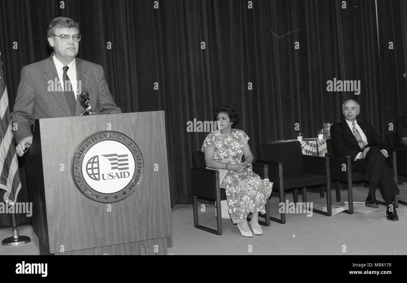 Admin. Atwood presenting general awards - Man speaking at podium Stock ...