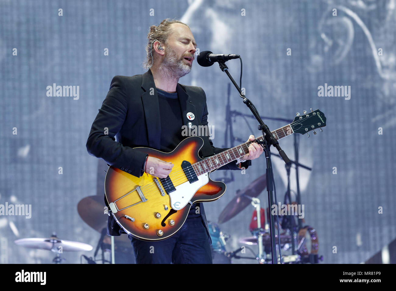 Thom Yorke of Radiohead performing live during their headline set at ...