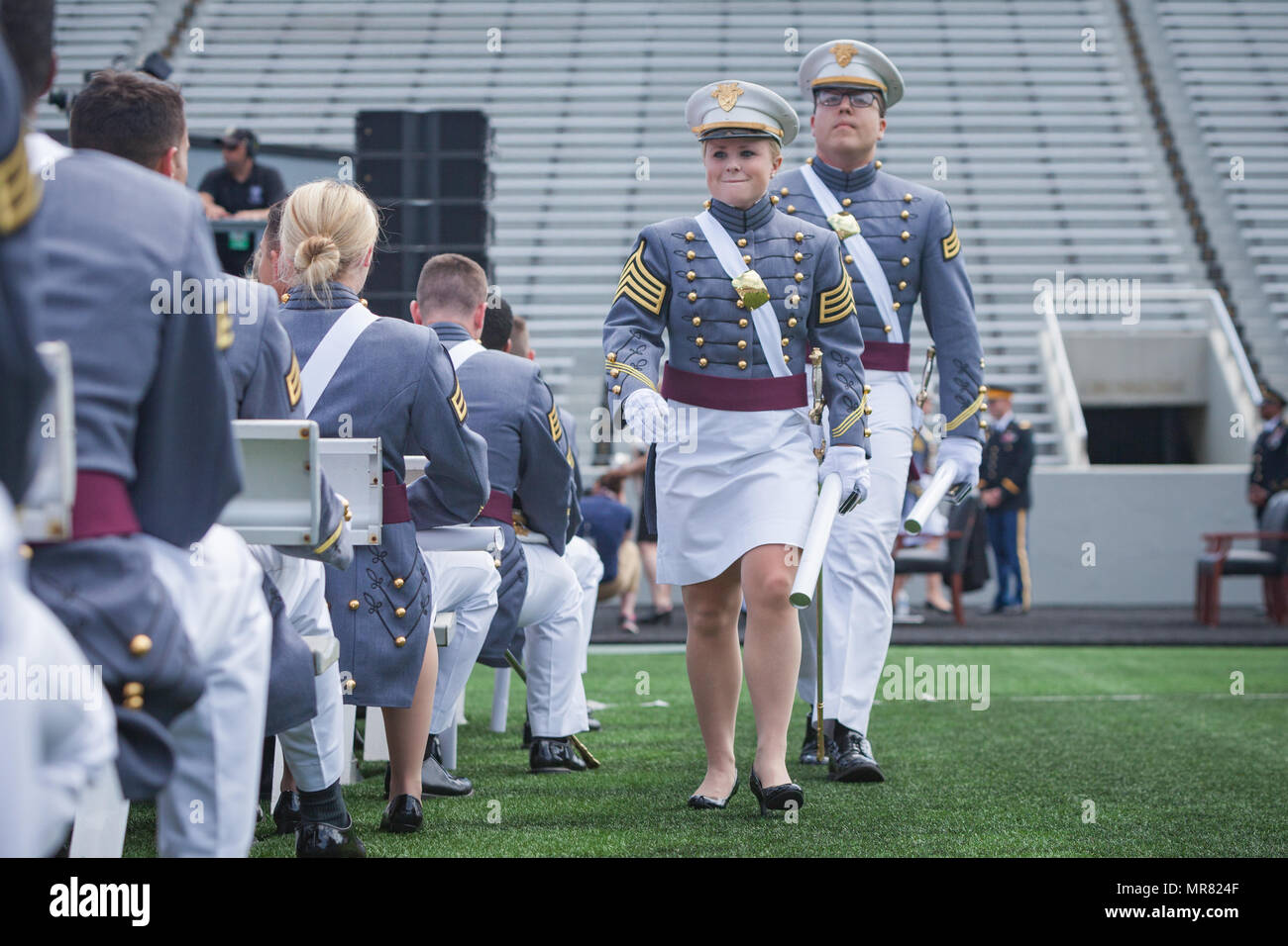 U.S. Military Academy cadets celebrate receiving their diplomas during ...