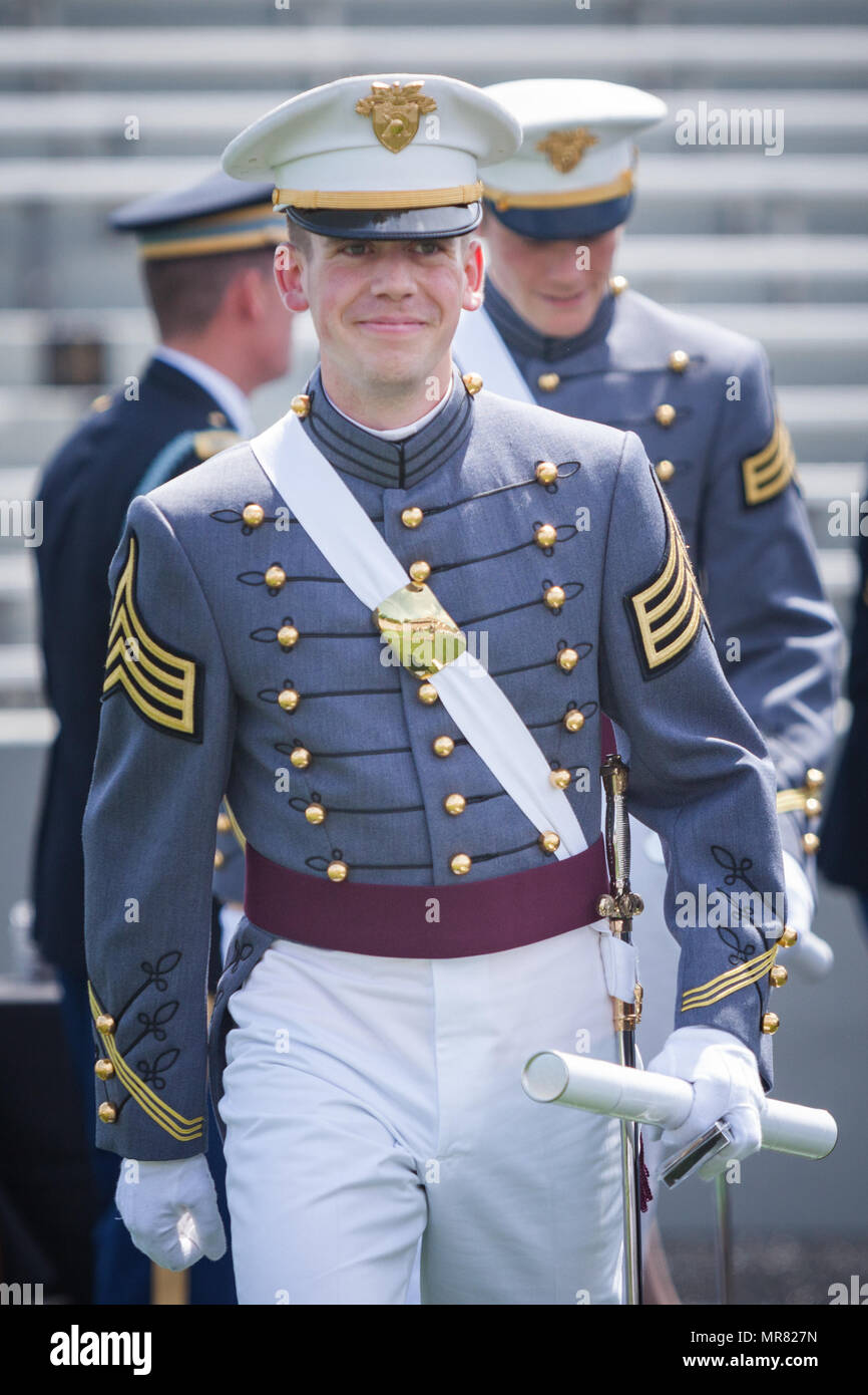 U.S. Military Academy cadets celebrate receiving their diplomas during ...