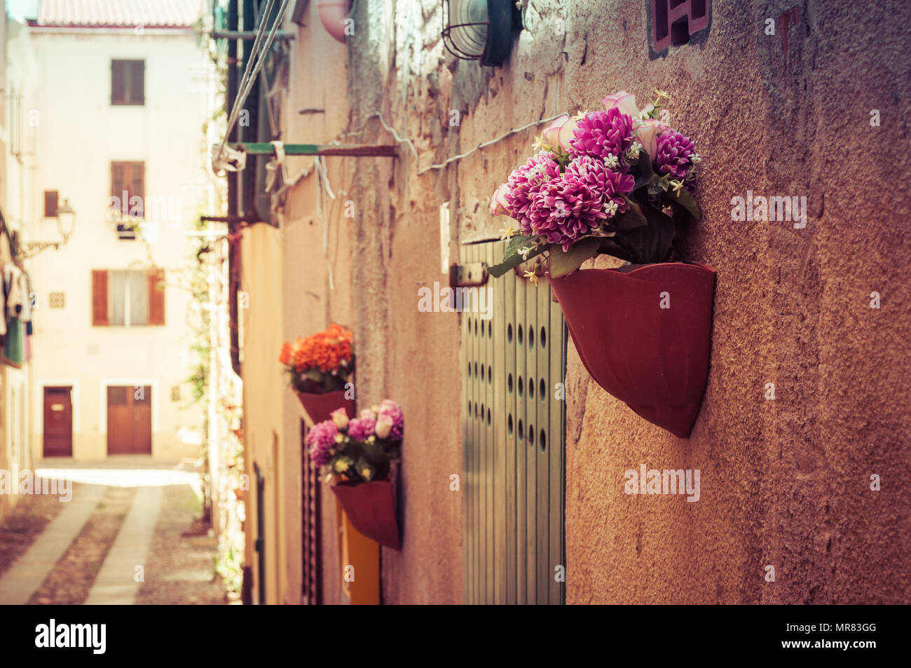 the beautiful alley of Alghero old city - sardinia - italy Stock Photo ...