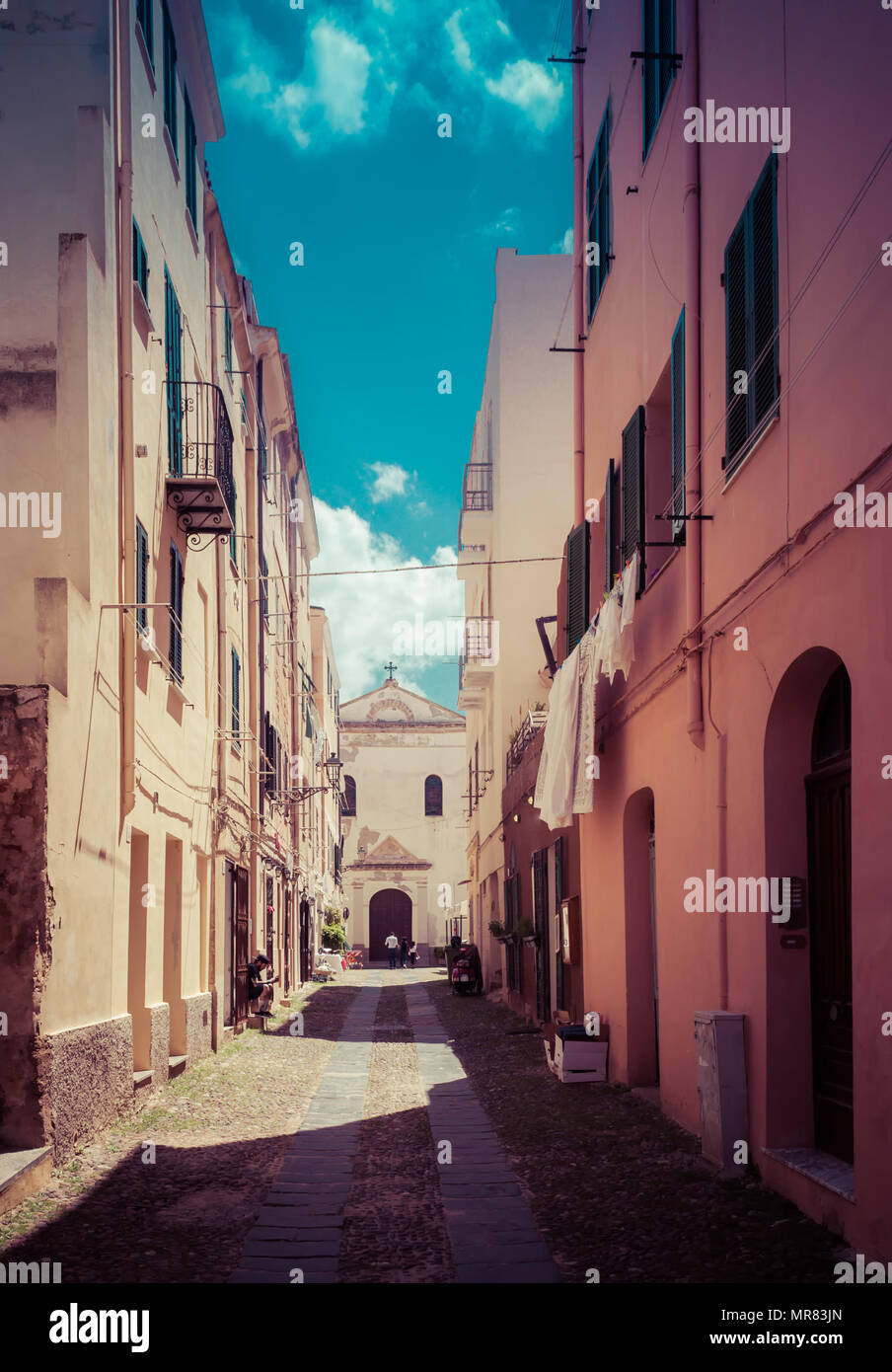 the beautiful alley of Alghero old city - sardinia - italy Stock Photo ...