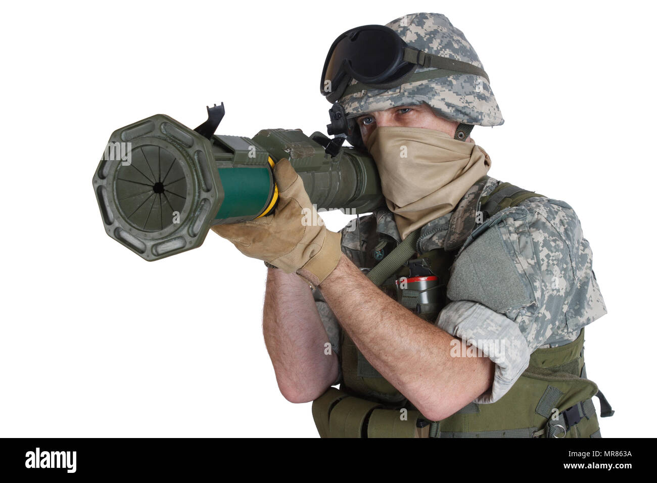 US ARMY soldier with AT4 rocket launcher isolated on white Stock Photo ...
