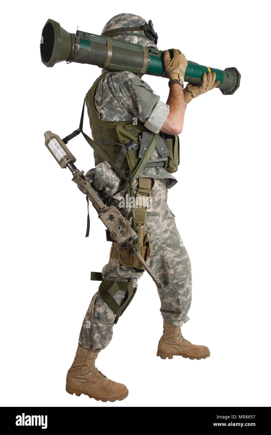 US ARMY soldier with AT4 rocket launcher isolated on white Stock Photo ...