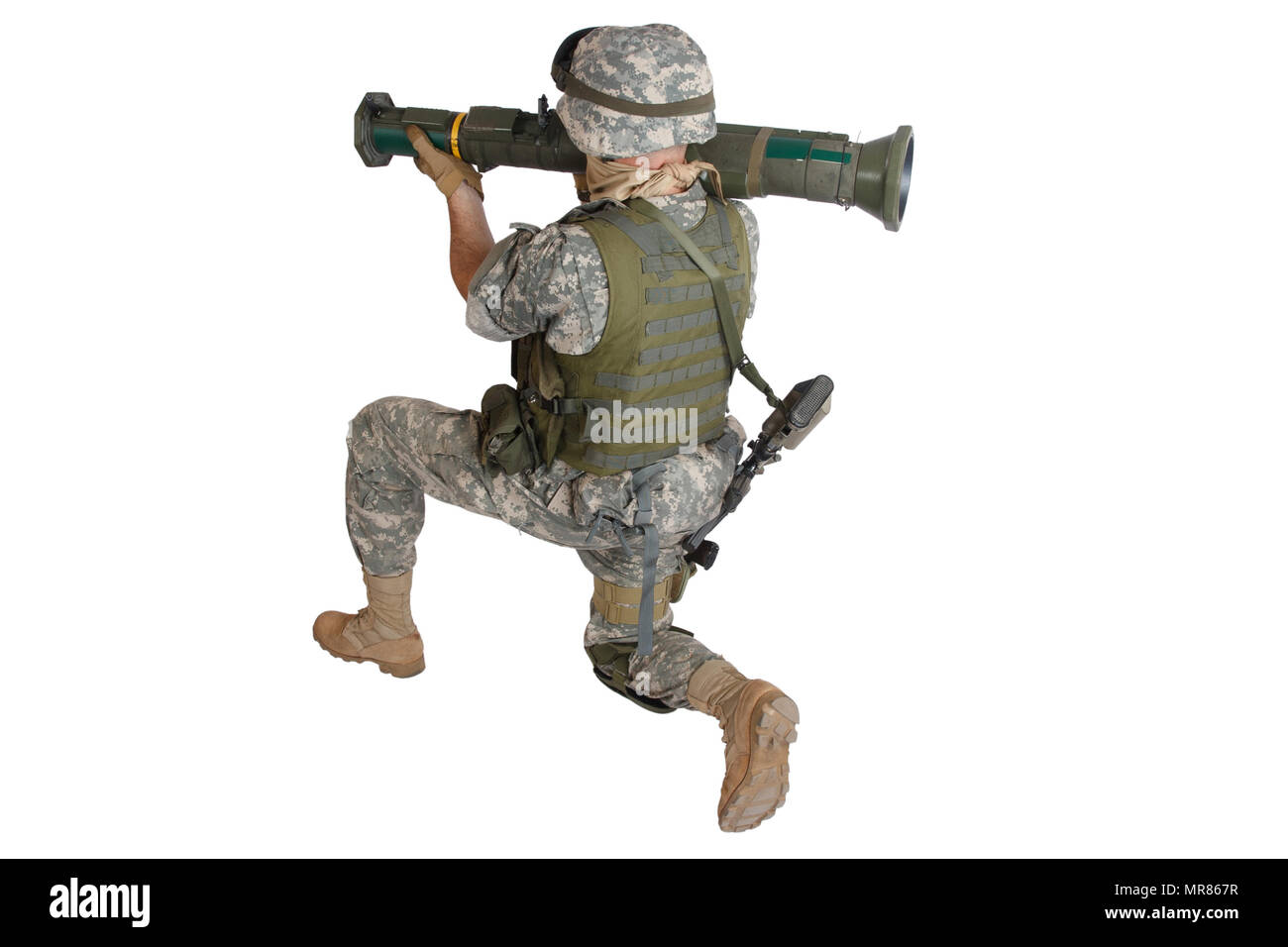 US ARMY soldier with AT4 rocket launcher isolated on white Stock Photo ...