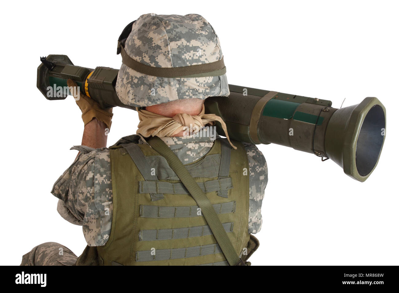 US ARMY soldier with AT4 rocket launcher isolated on white Stock Photo ...