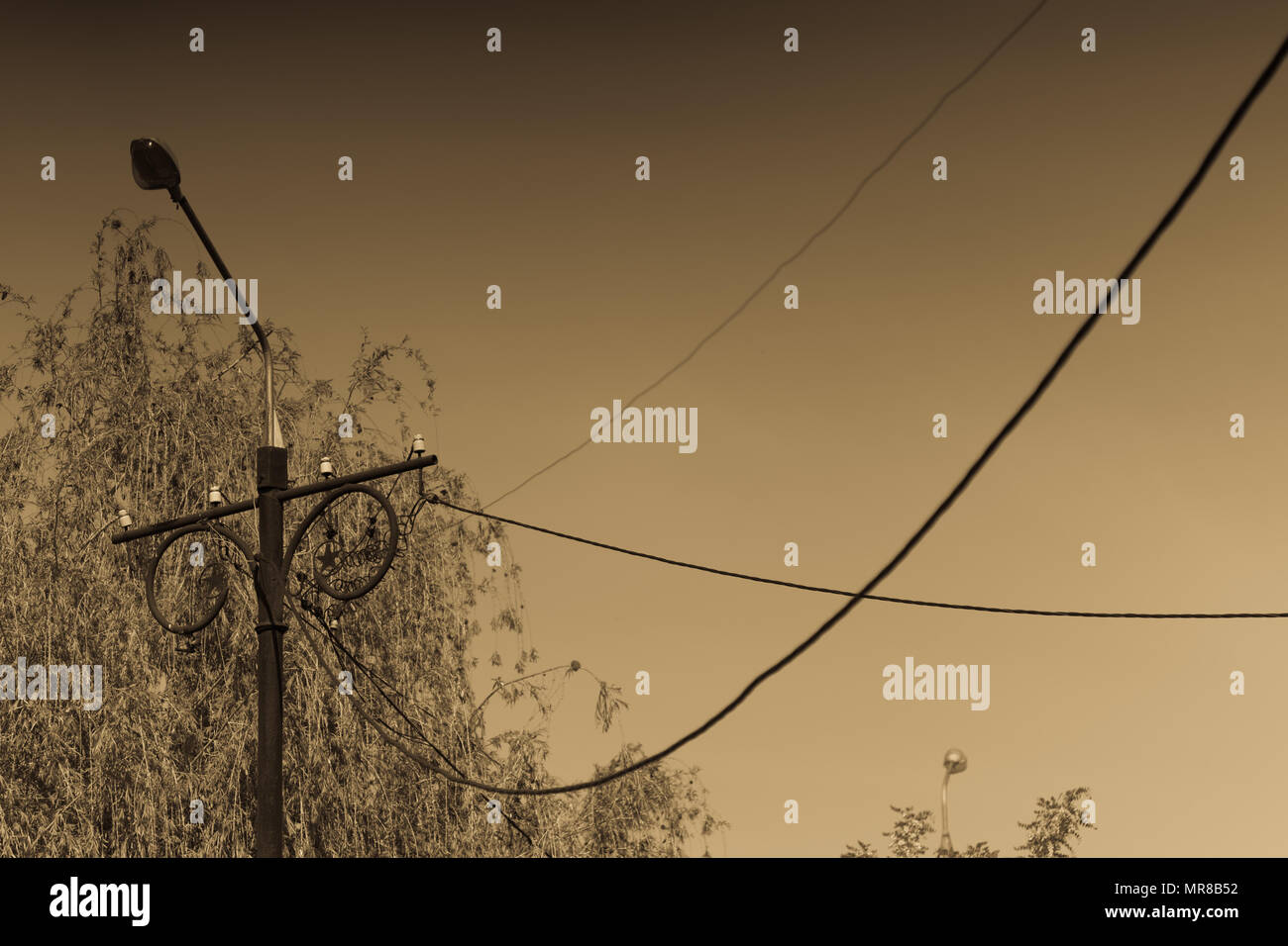 Old electric pole with wires Stock Photo - Alamy