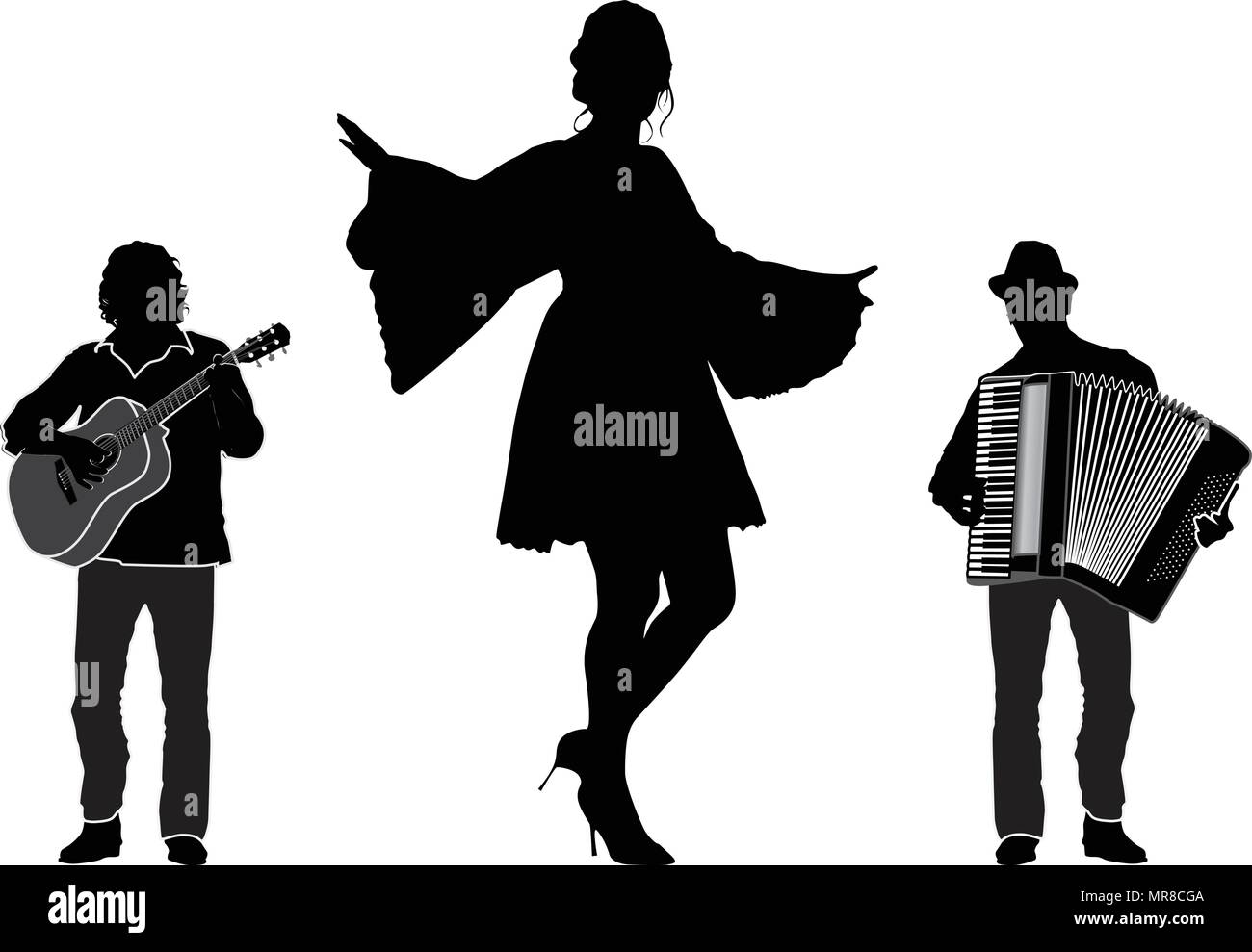 Musicians and dancer, trio, vector silhouette isolated Stock Vector ...