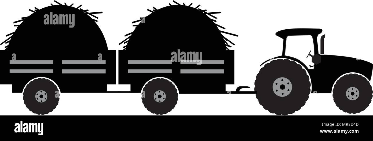 Tractor with twoo trailer silhouette vector illustration isolated Stock ...