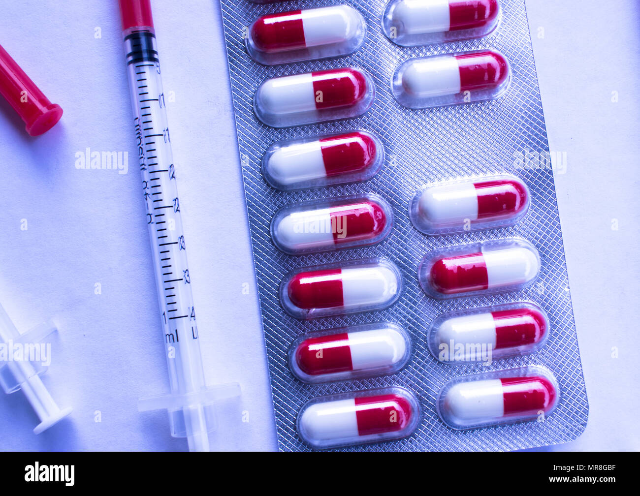 Medical prescription drug pills blister pack of red and white ...