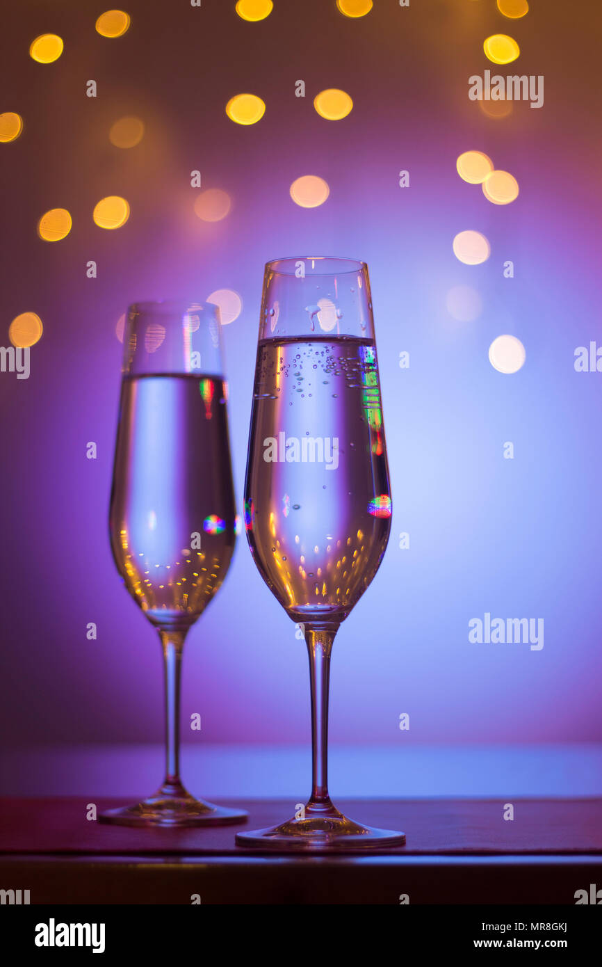 Champagne sparkling wine glasses of prosecco cava in nightclub party ...
