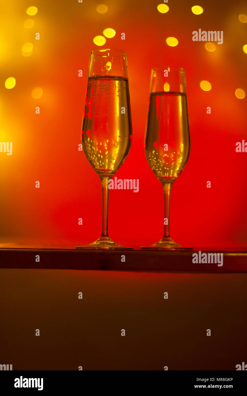 Champagne sparkling wine glasses of prosecco cava in nightclub party ...