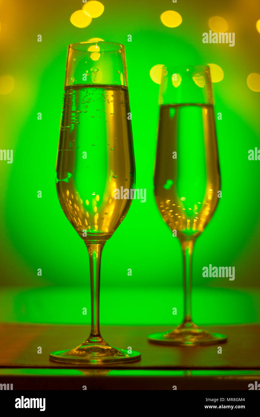 Champagne sparkling wine glasses of prosecco cava in nightclub party ...