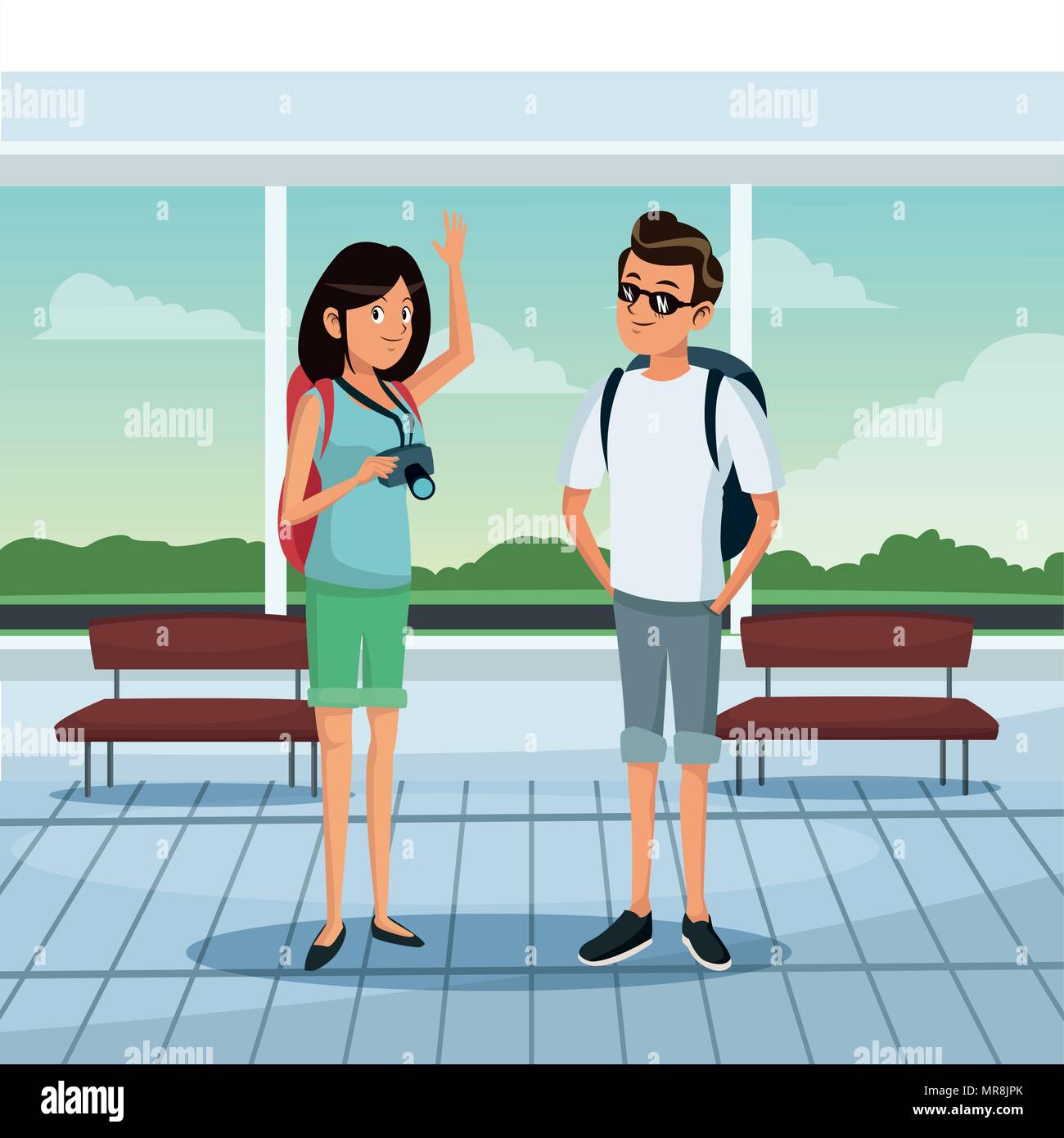 Young woman luggage walking Stock Vector Images - Alamy