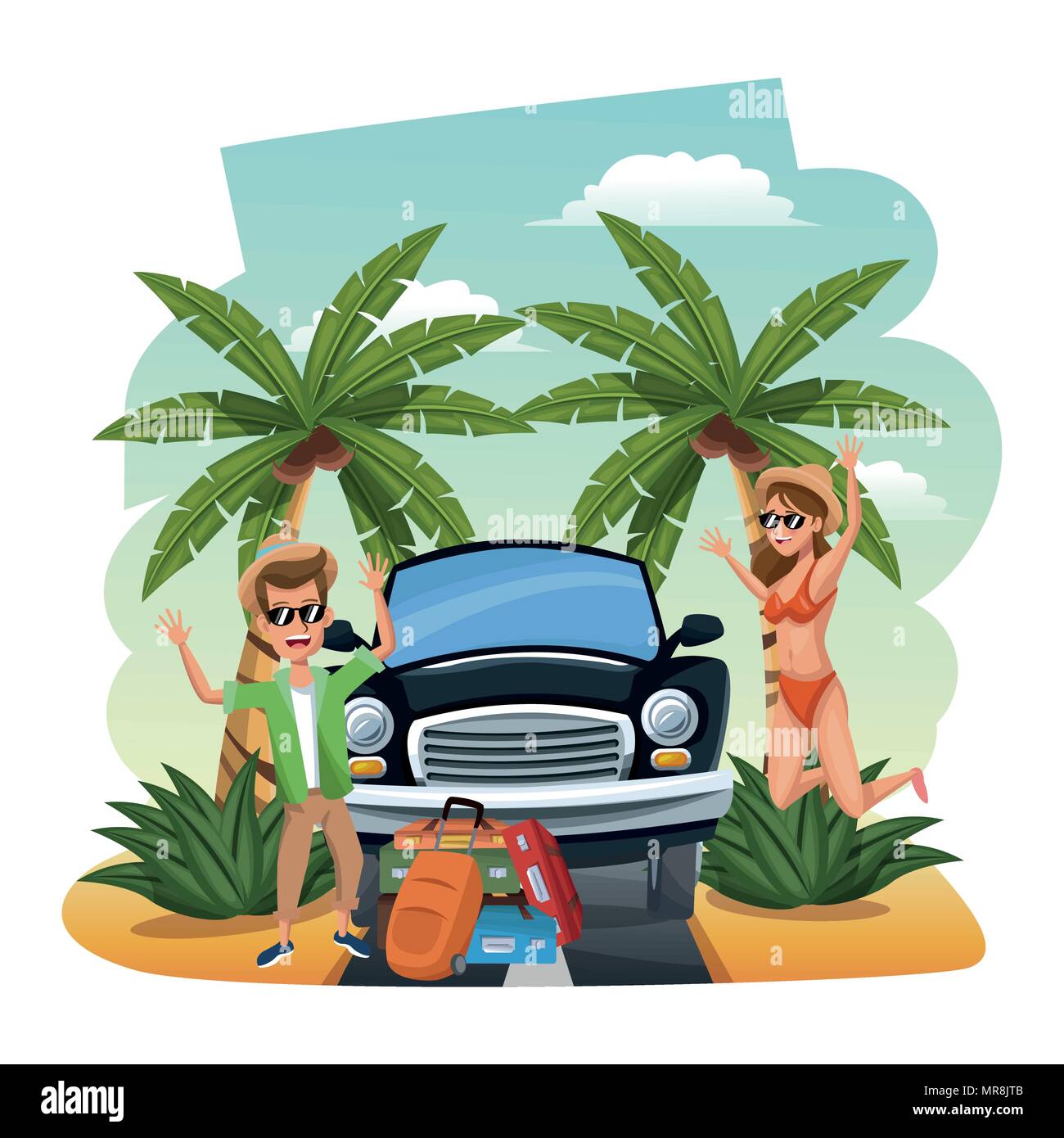 Woman bikini car Stock Vector Images - Alamy