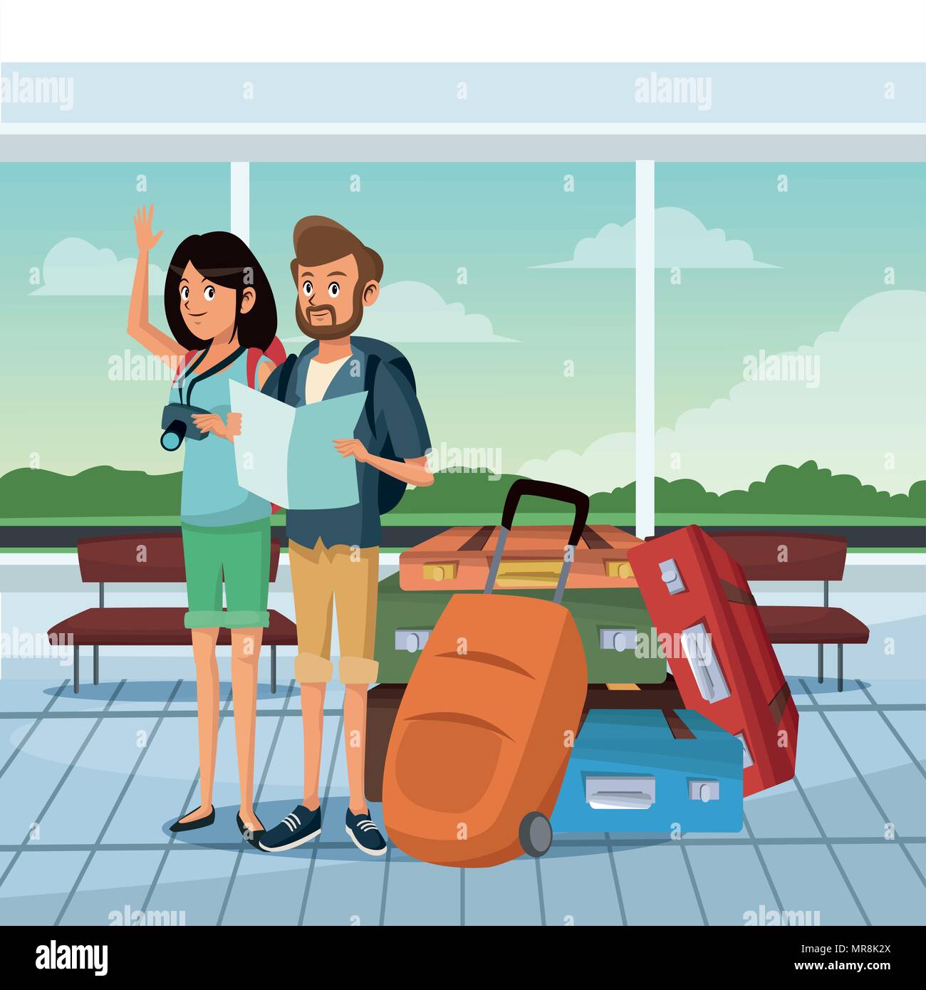 Young woman luggage walking Stock Vector Images - Alamy