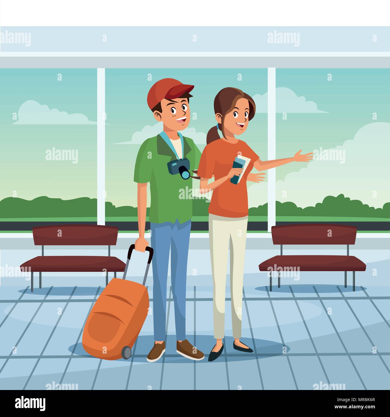 Young woman luggage walking Stock Vector Images - Alamy