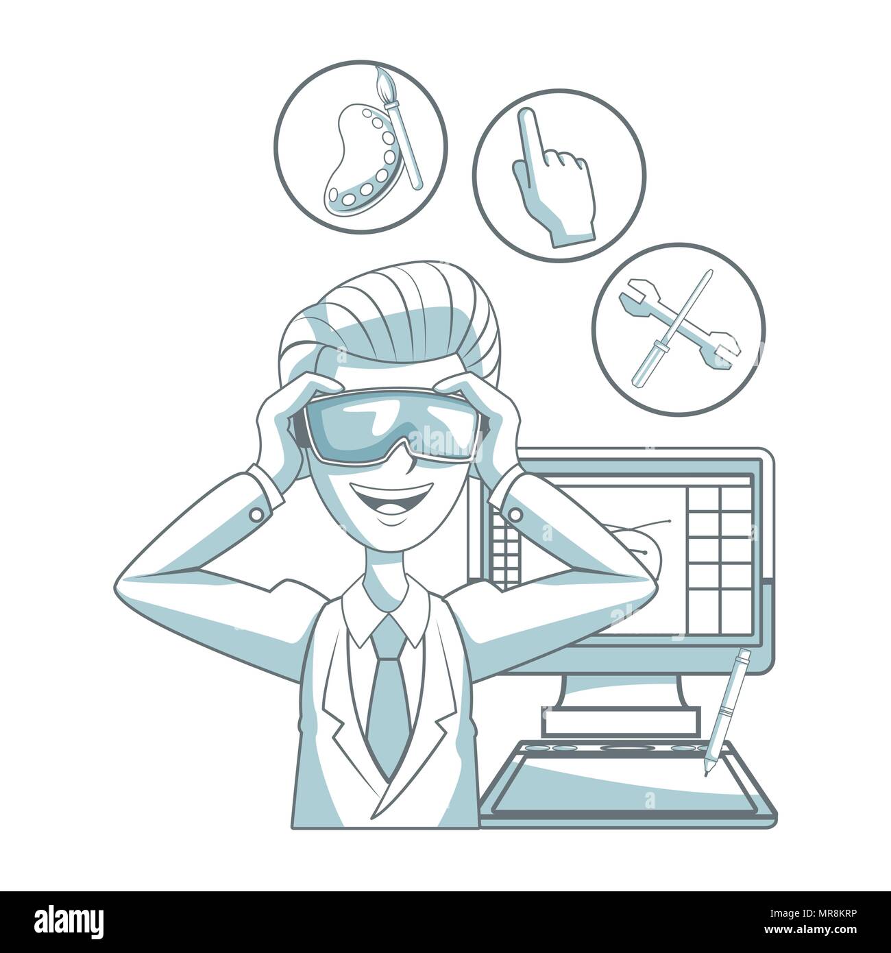 Digital artist working desk Stock Vector Images - Alamy
