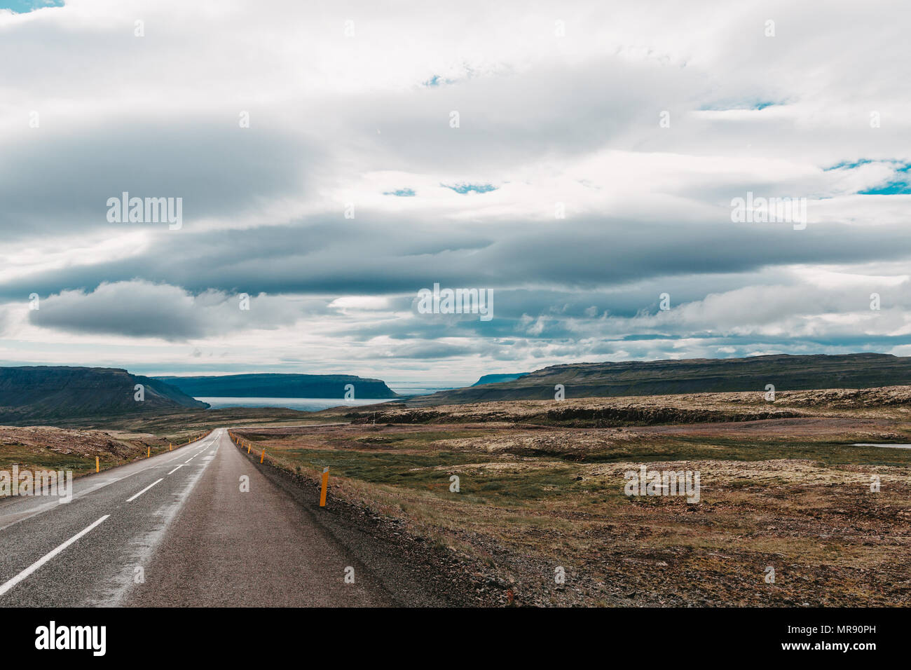 majestic icelandic landscape and empty asphalt road, western iceland ...