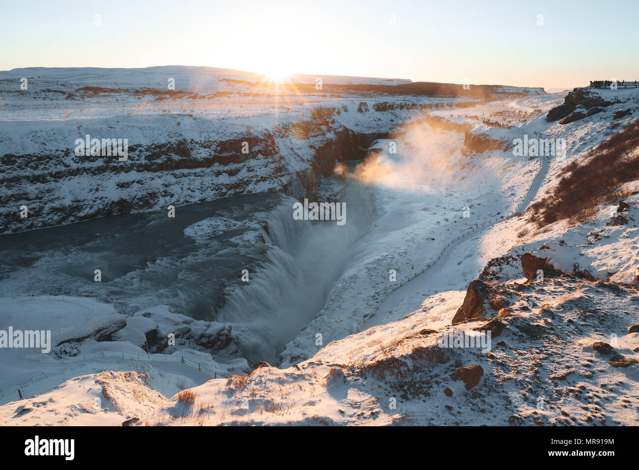 beautiful snow-covered icelandic landscape with scenic Gullfoss ...