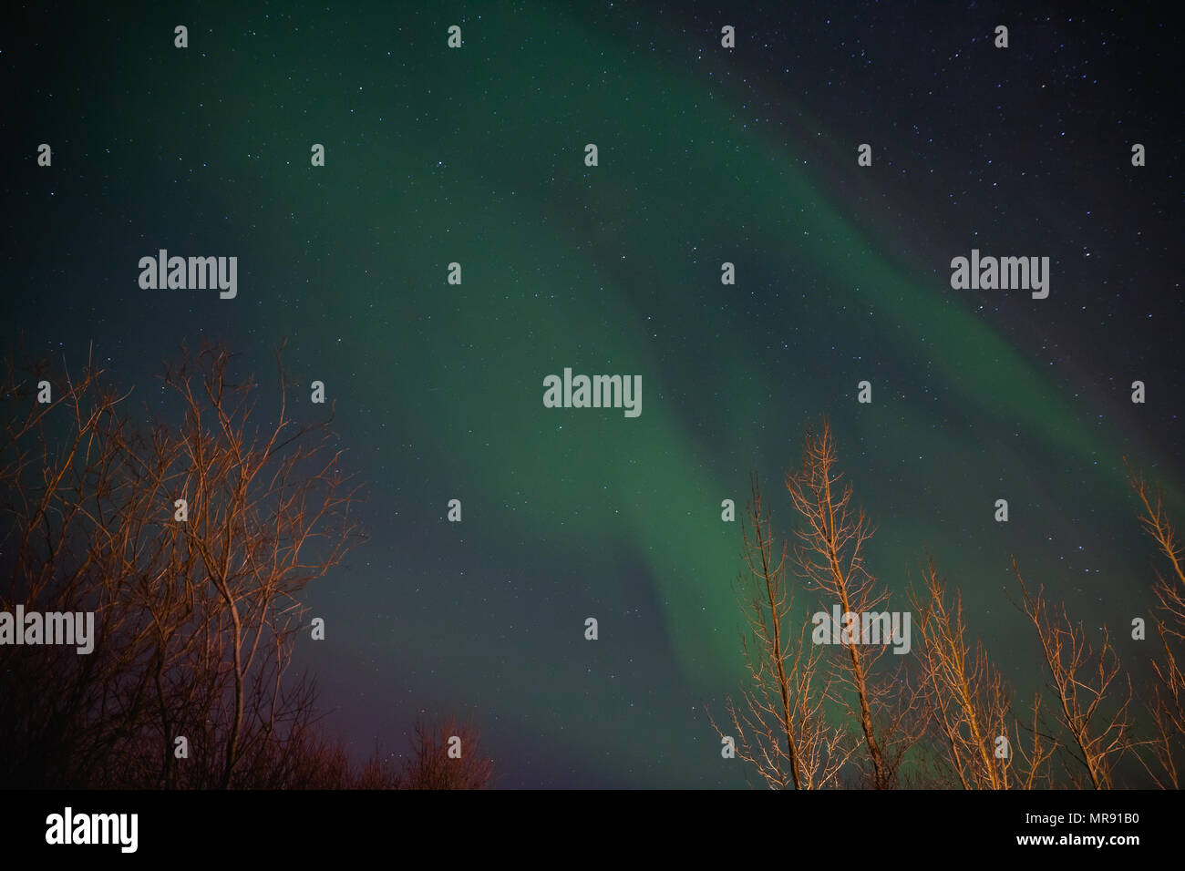 spectacular view of night sky with northern lights in iceland Stock ...