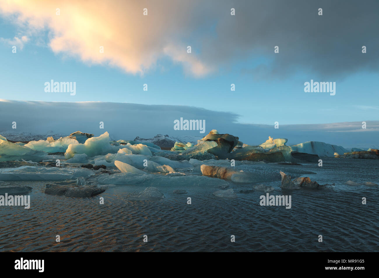 beautiful scenic landscape with icebergs floating in water, Iceland ...