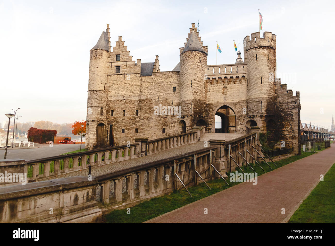 beautiful architecture of medieval Het Steen fortress in Antwerp ...