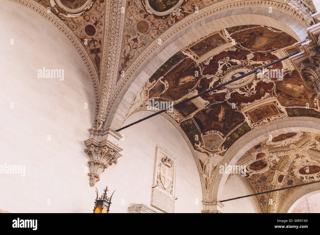 SIENNA, ITALY - 16 MAY 2016: Cappella di Piazza marble tabernacle arch ...