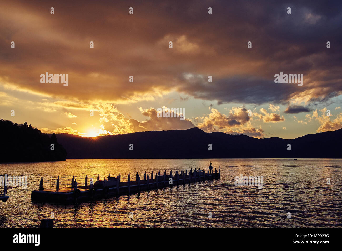 Sunset on Lake Ashi Stock Photo - Alamy