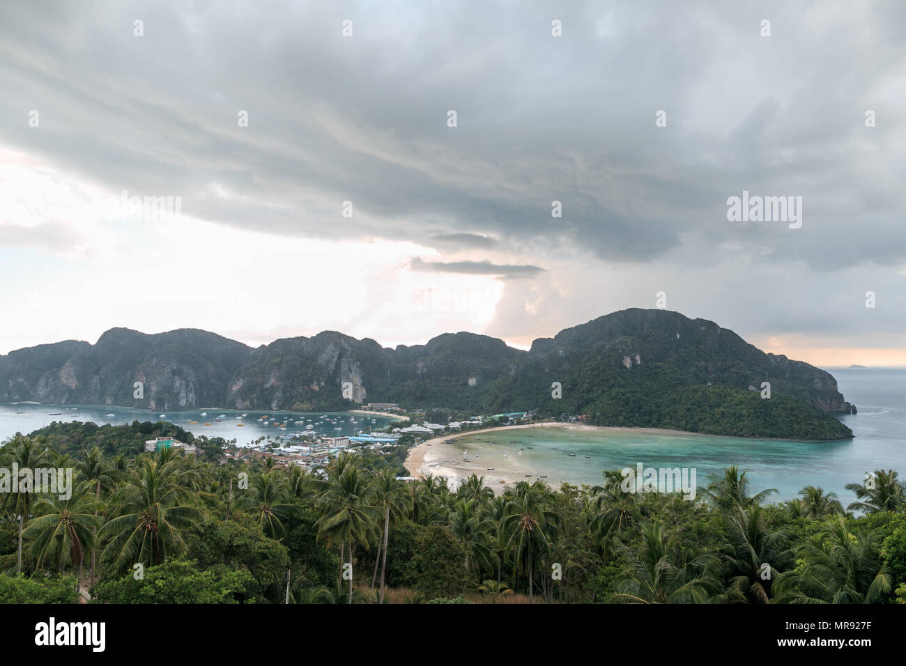 beautiful scenic view of green plants and cloudy sky, phi phi islands ...
