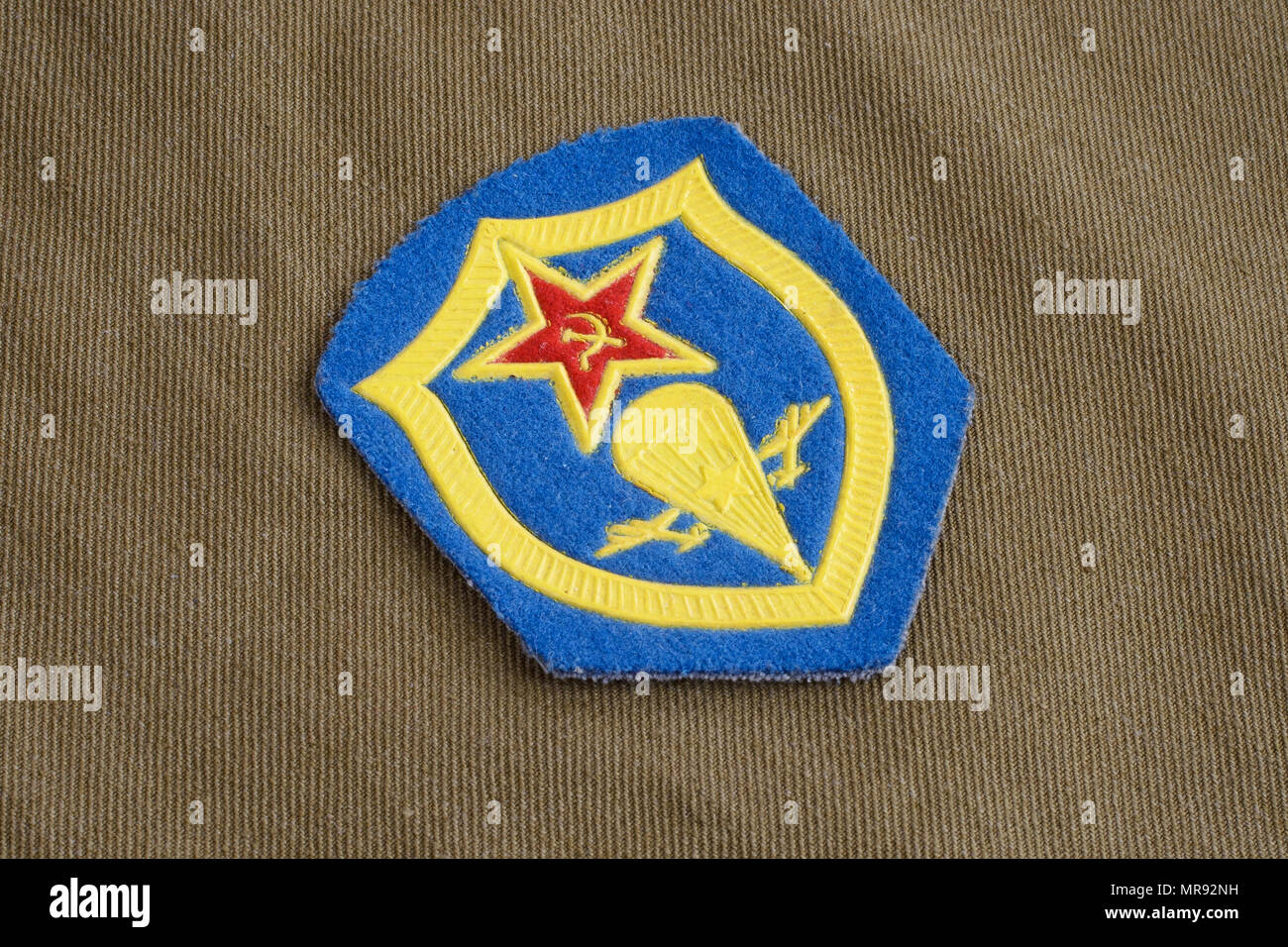 Soviet Army Airborne forces shoulder patch on khaki uniform background ...