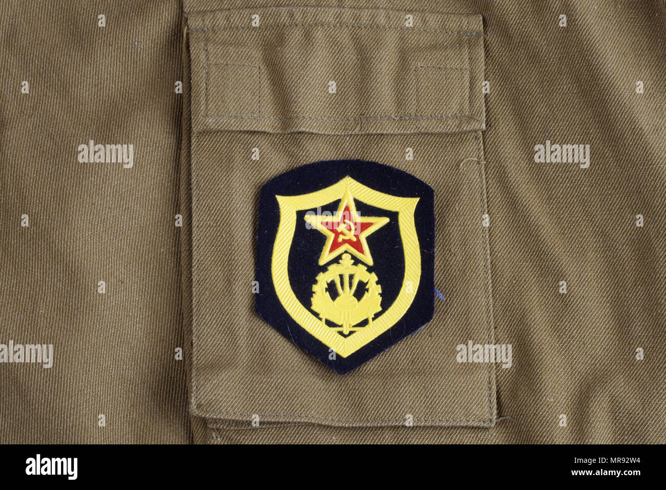 Soviet Army Combat engineer shoulder patch on khaki uniform background ...