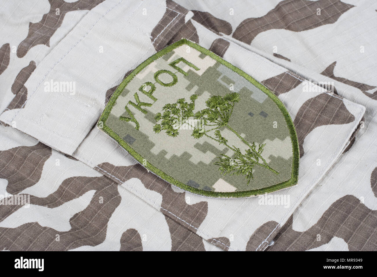 KIEV, UKRAINE - Apr. 26, 2015. Ukraine Army unofficial uniform badge ...