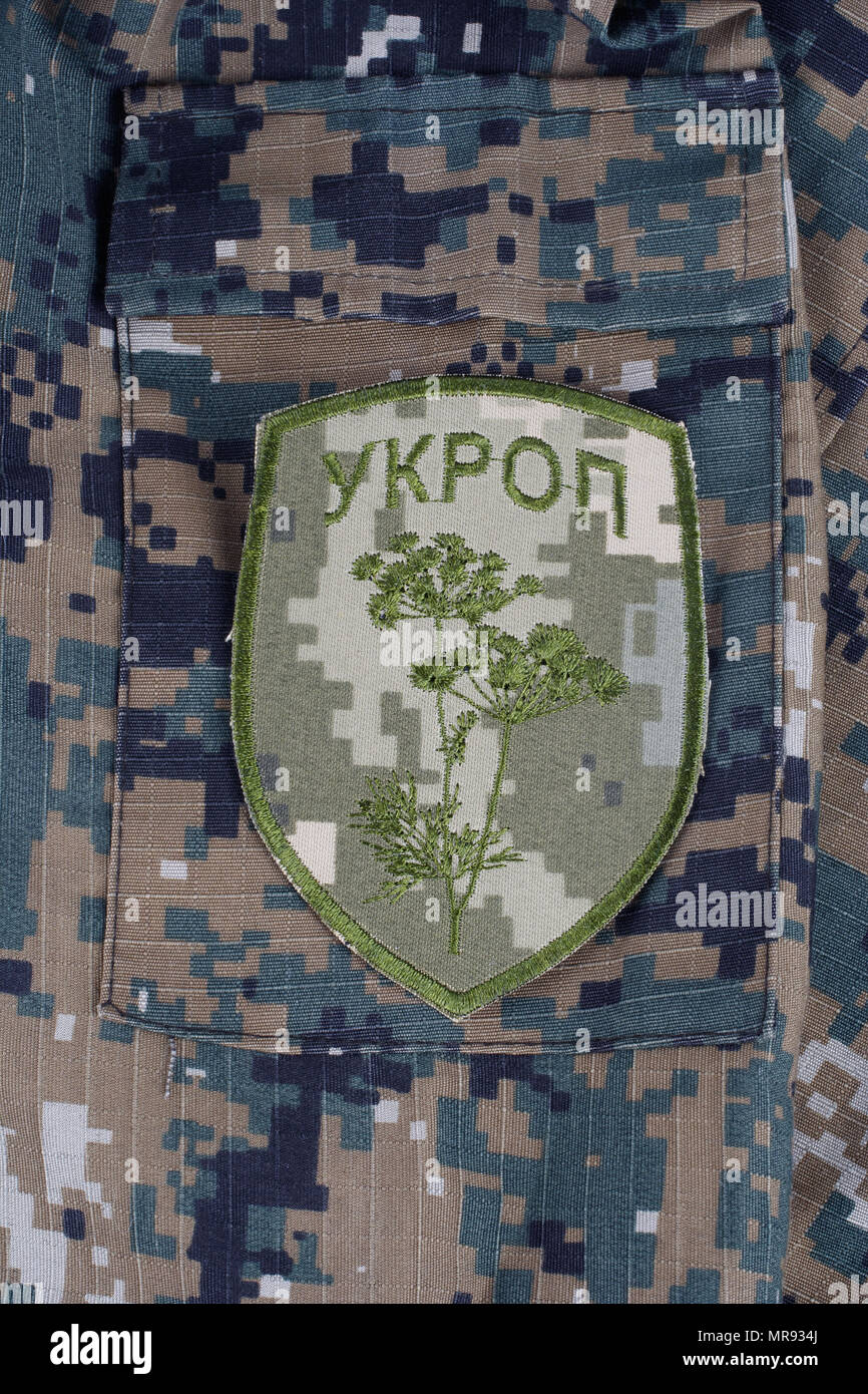 KIEV, UKRAINE - Apr. 26, 2015. Ukraine Army unofficial uniform badge ...
