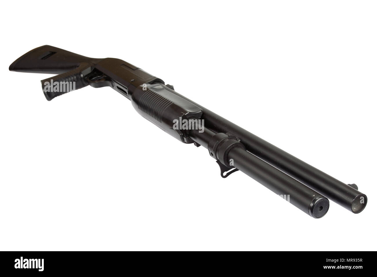 semi-automatic pump action shotgun isolated on white Stock Photo - Alamy