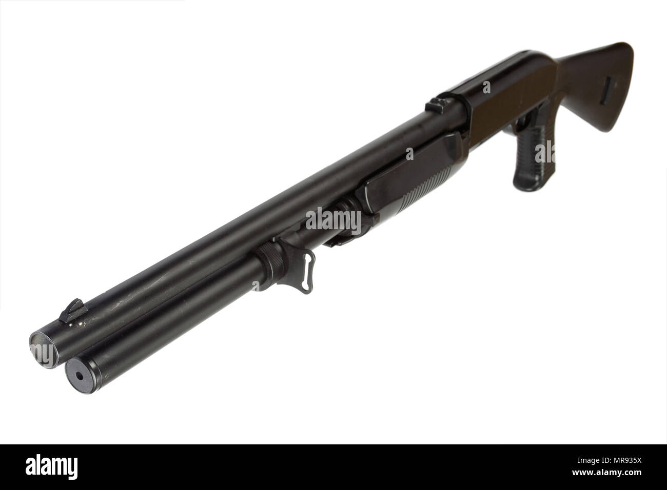semi-automatic pump action shotgun isolated on white Stock Photo - Alamy